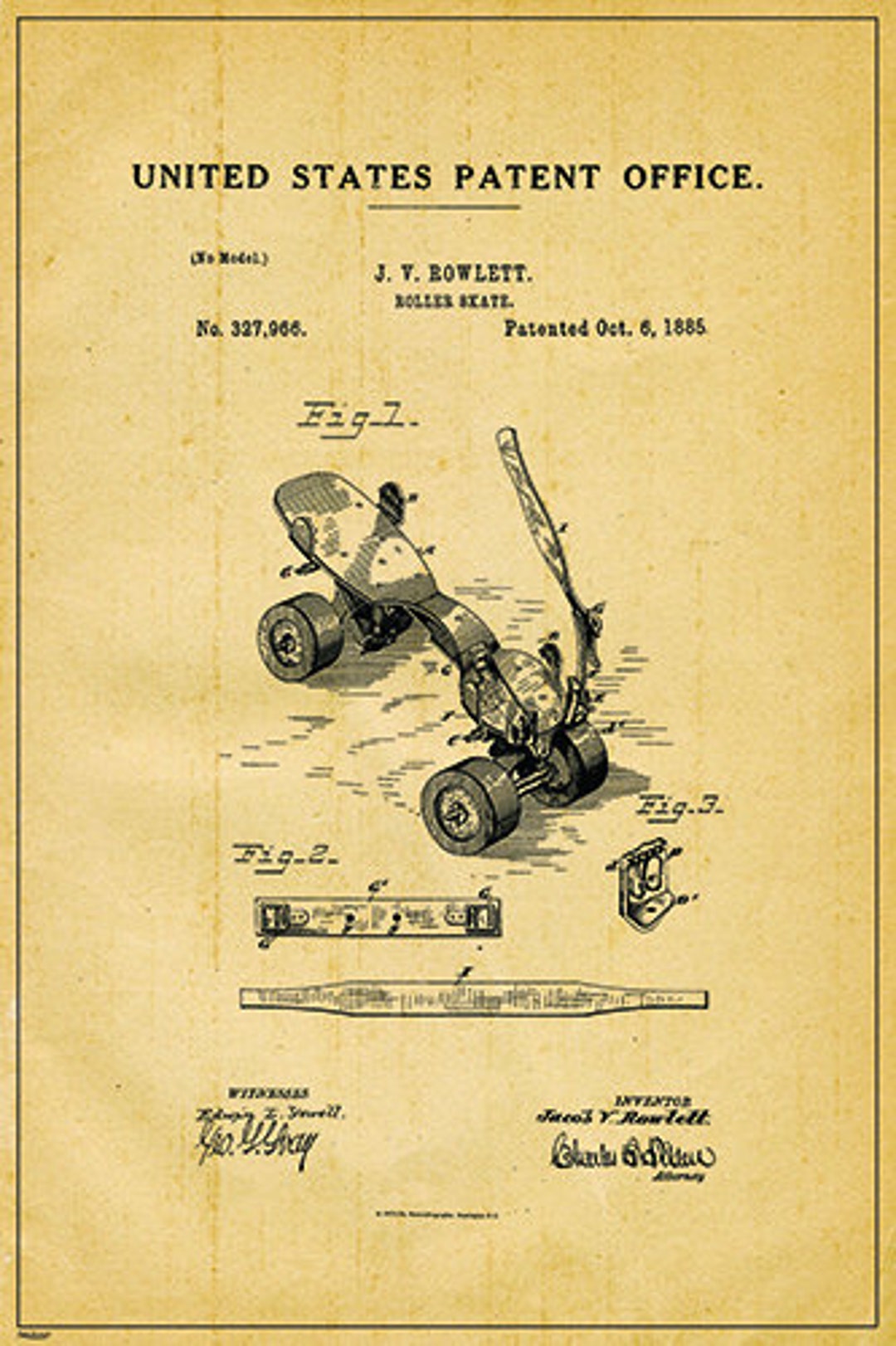 1885 Roller Skate US Patent Blueprint Engineering Technical Drawing ...