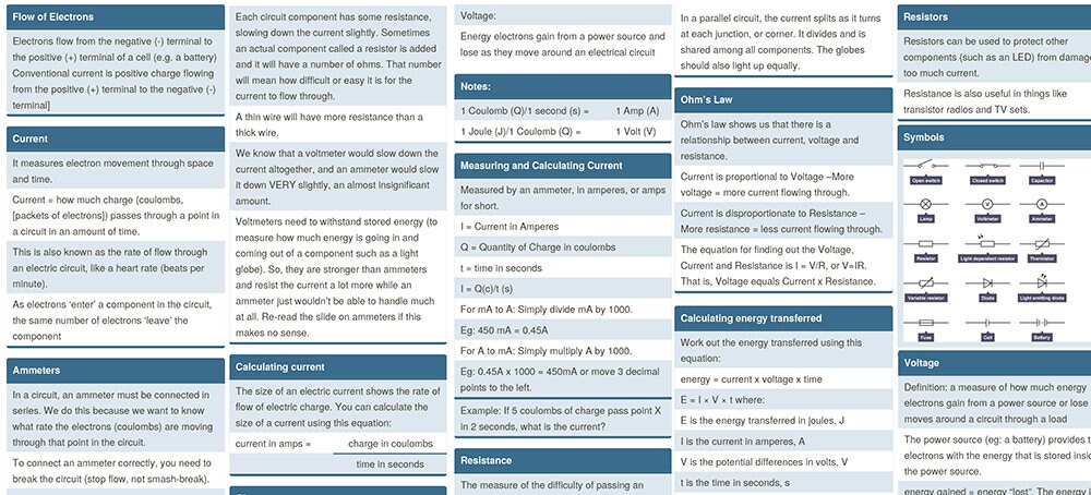 Science Physics Electricity Handy Guide Quick Reference Educational Aid ...