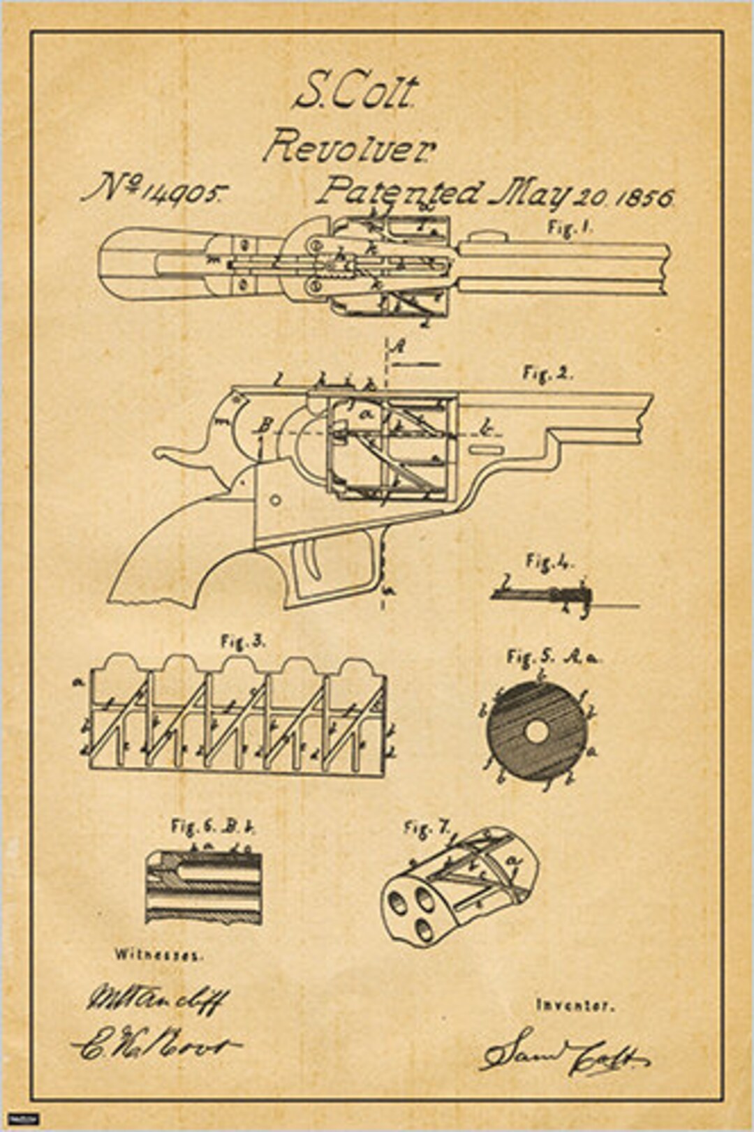 1856 Firearm Gun US Patent Blueprint Engineering Technical Drawing ...