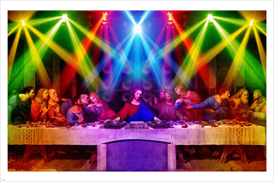 The Last Supper Disco Poster Colorful Dj Lights Fun Party 12 Disciples ...