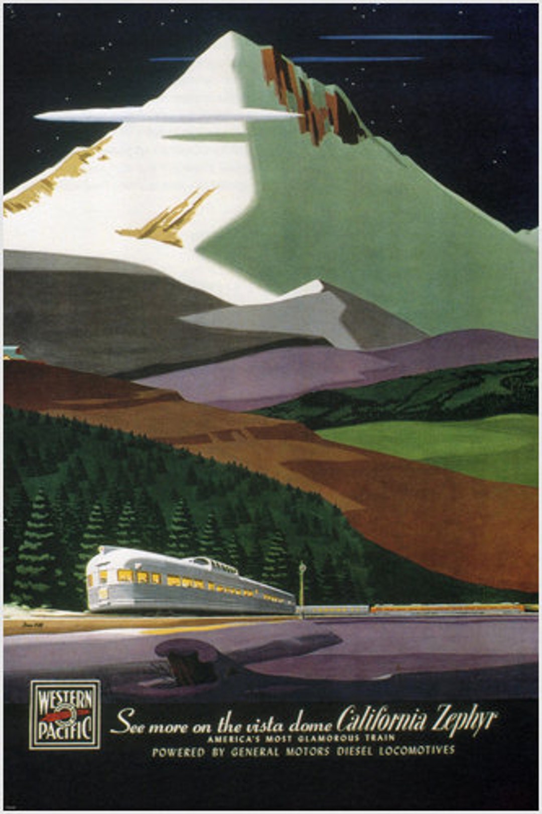 California Zephyr Train Vintage Tourism Travel Poster USA 1950 Art ...