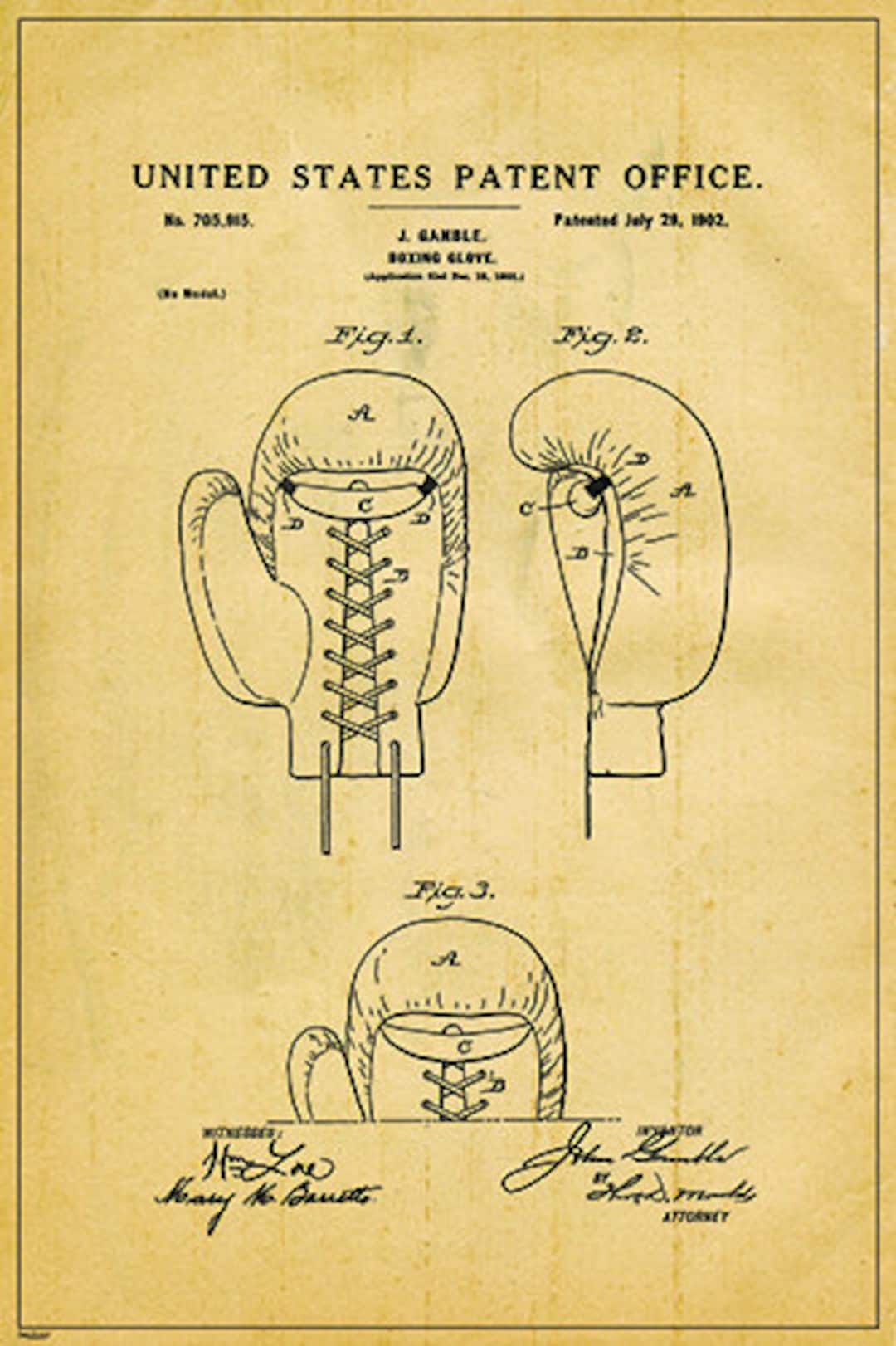 1902 Boxing Glove US Patent Blueprint Engineering Technical Drawing ...