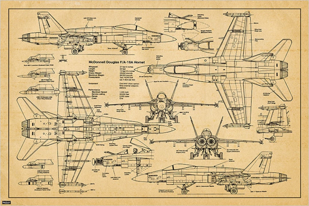 FA-18A Hornet War Plane Blueprint Engineering Technical Drawing ...