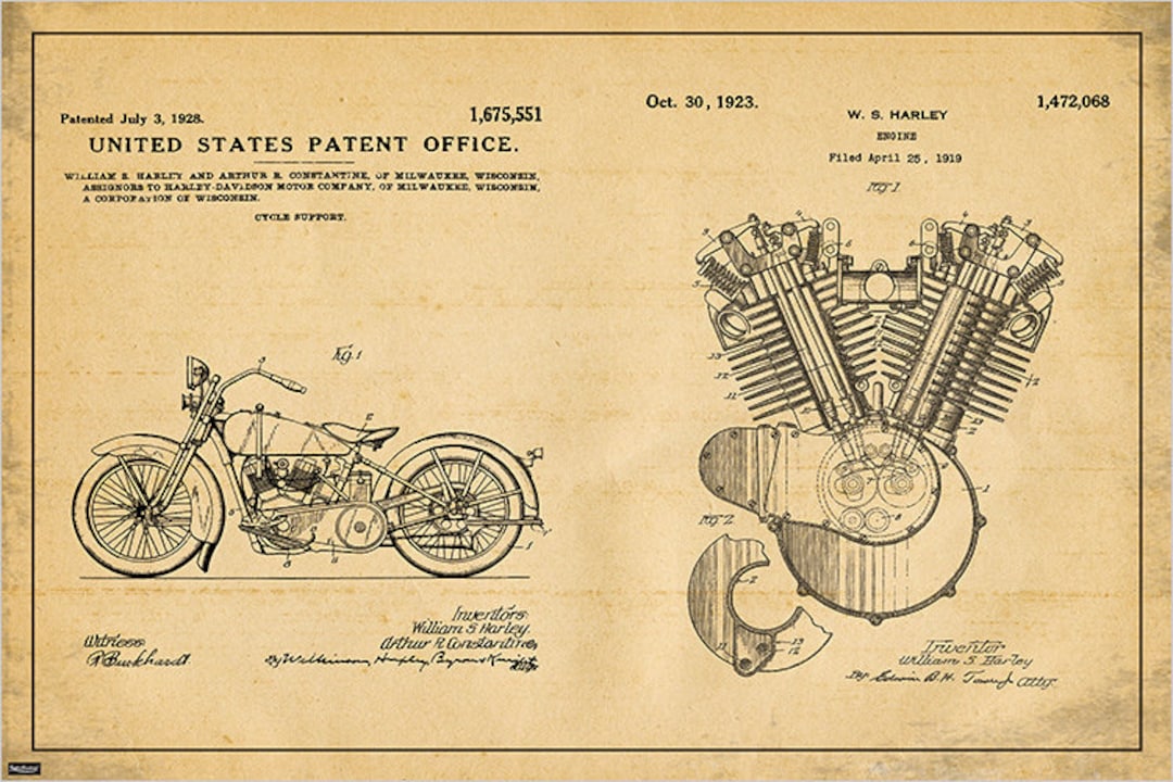 1928 Vintage Motorcycle Patent Blueprint Engineering Technical Drawing ...
