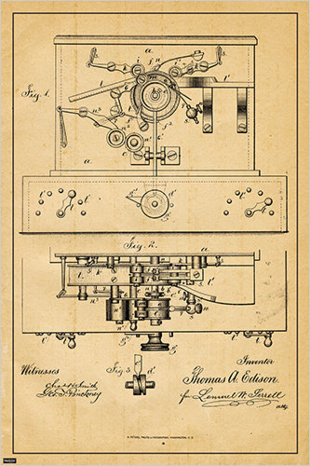 1869-1884 Thomas A Edison US Patent Blueprint Engineering Technical ...