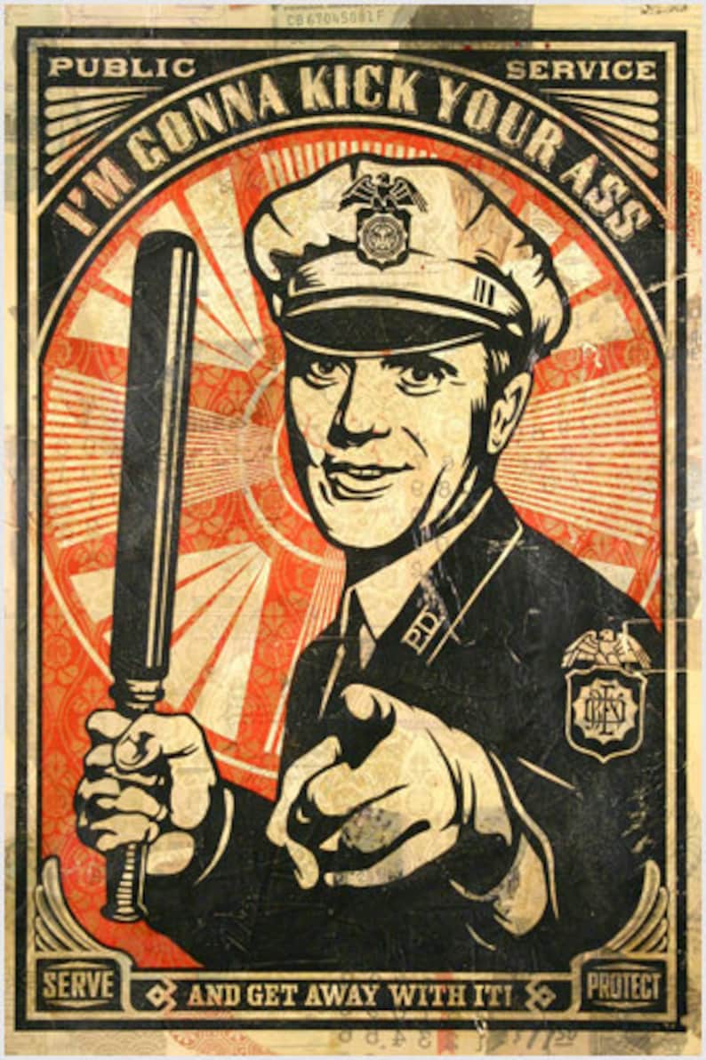 Retro Art Satirical Old Fashion Police Officer Cop in Uniform With ...