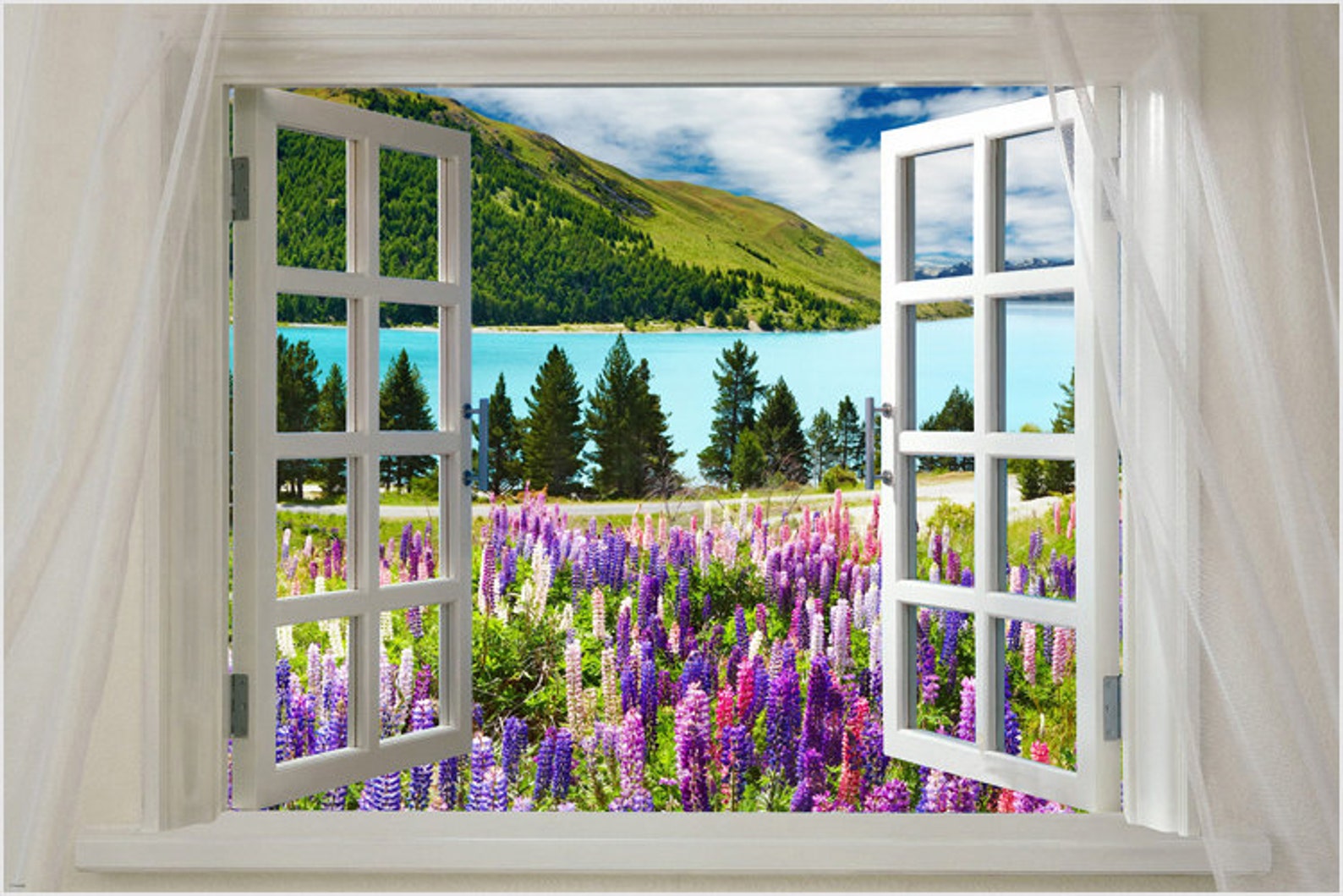 Window Onto Lovely Lavender Mountain Scenic Poster Purple Fields ...