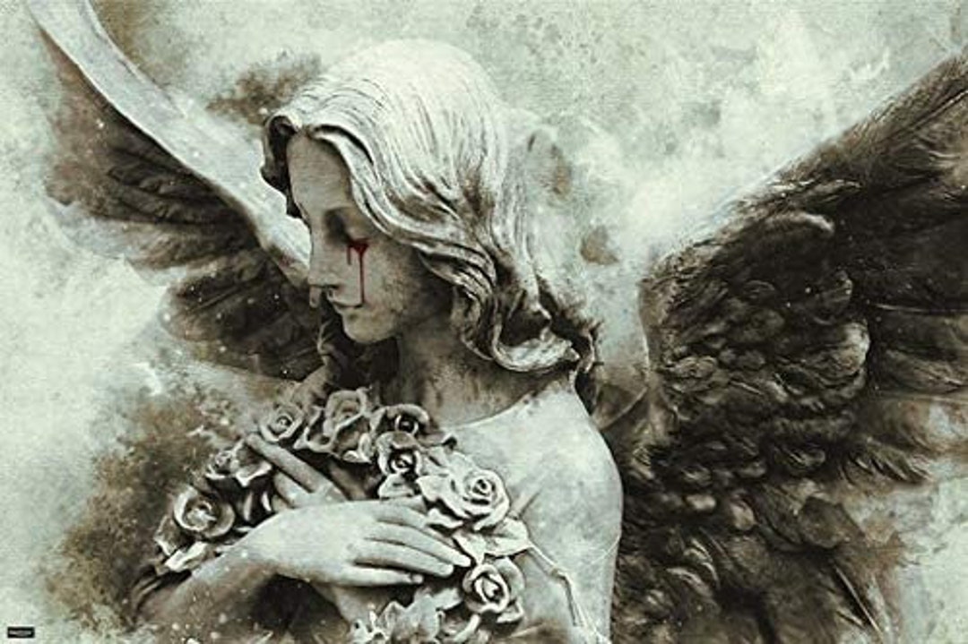 Decorative Gothic Fantasy Goth Dark Angel With Wings Statue Crying ...