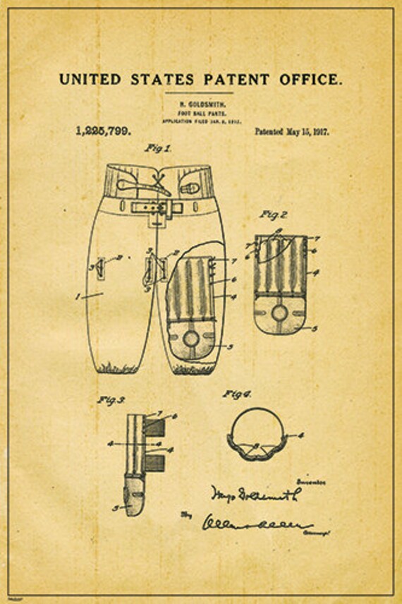 1917 Football Pants US Patent Blueprint Engineering Technical - Etsy