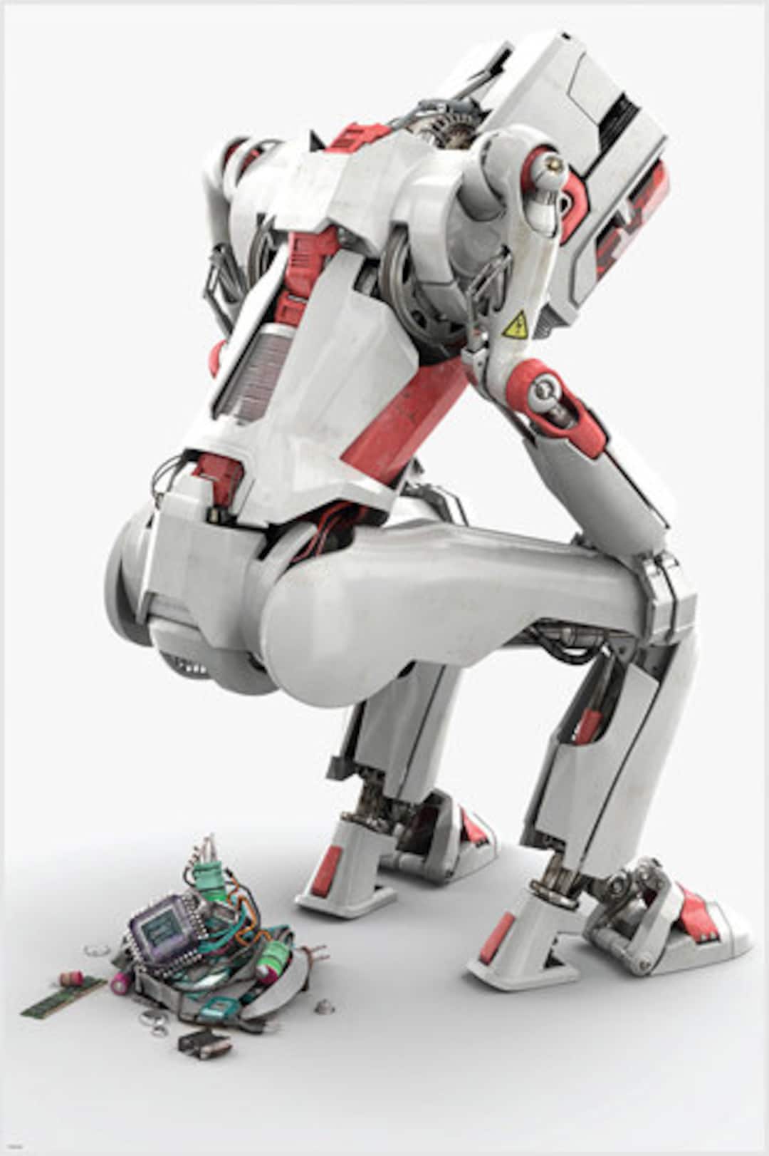 Hilarious Futuristic Humanized Robot Taking an Electronic Poop Poster ...