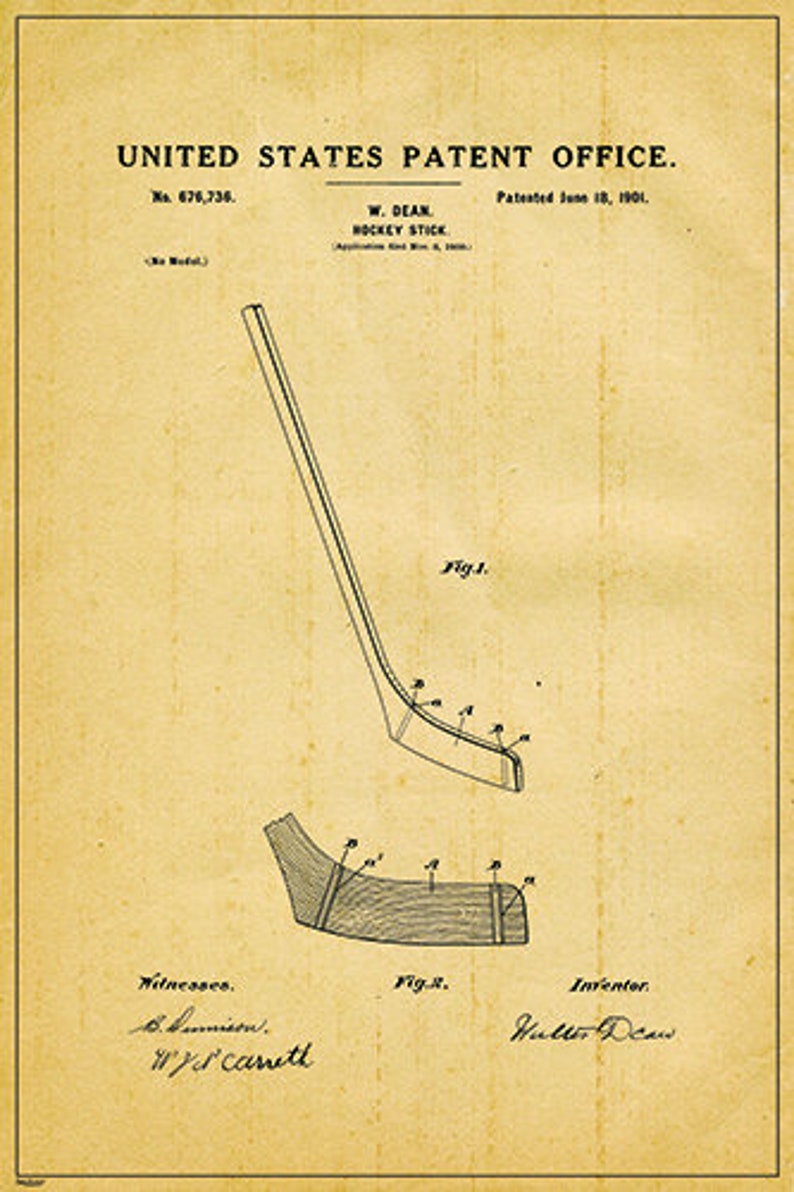 1901 Hockey Stick US Patent Blueprint Engineering Technical - Etsy