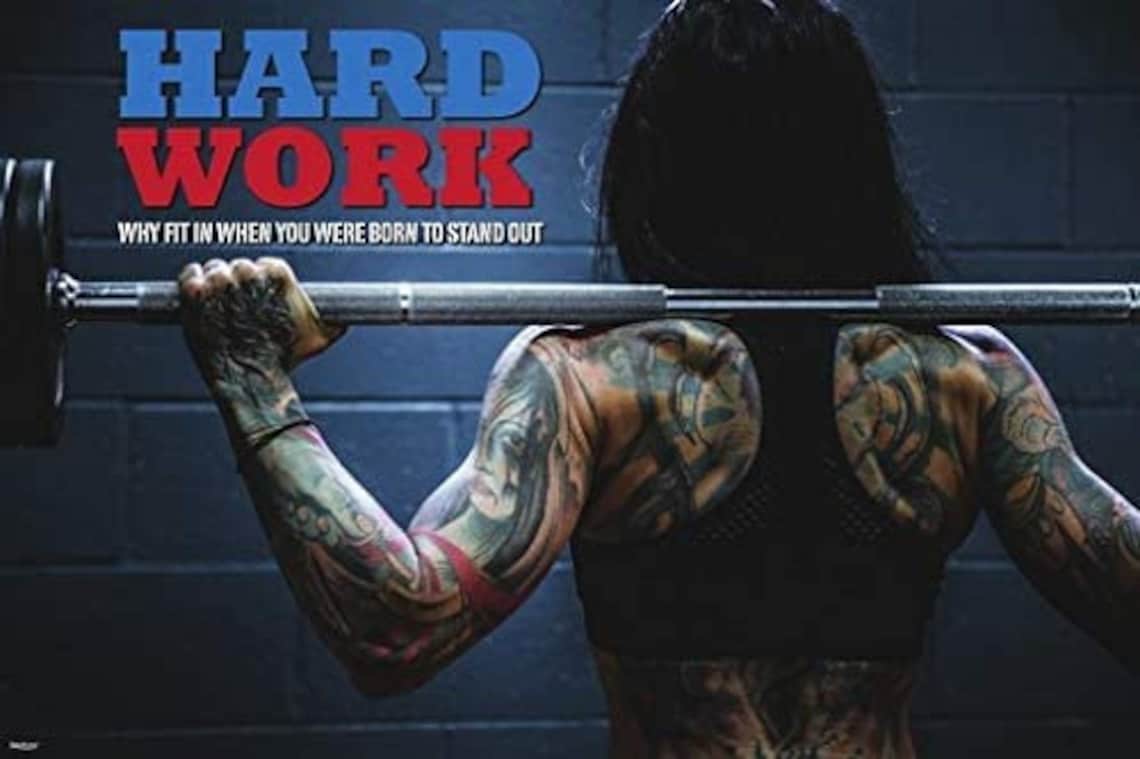 Hard Work Tattoo Woman Lifting Weight Gym Body Building Fitness ...