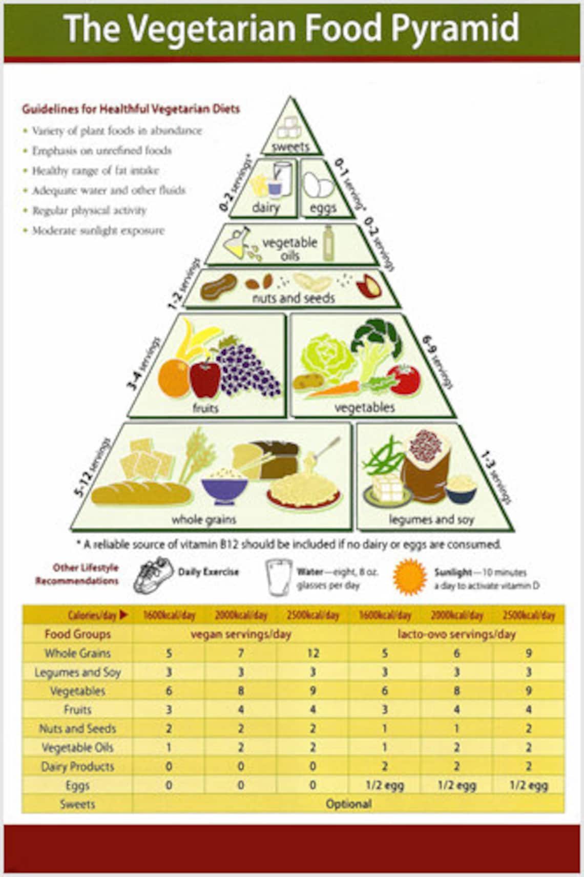 Healthy Living Vegetarian Food Pyramid Educational Aid Quick Reference ...