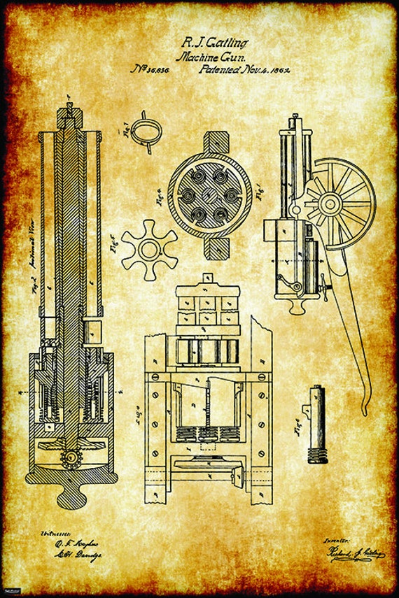 1862 Revolver Machine Gun Patent Technical Drawing Schematic - Etsy