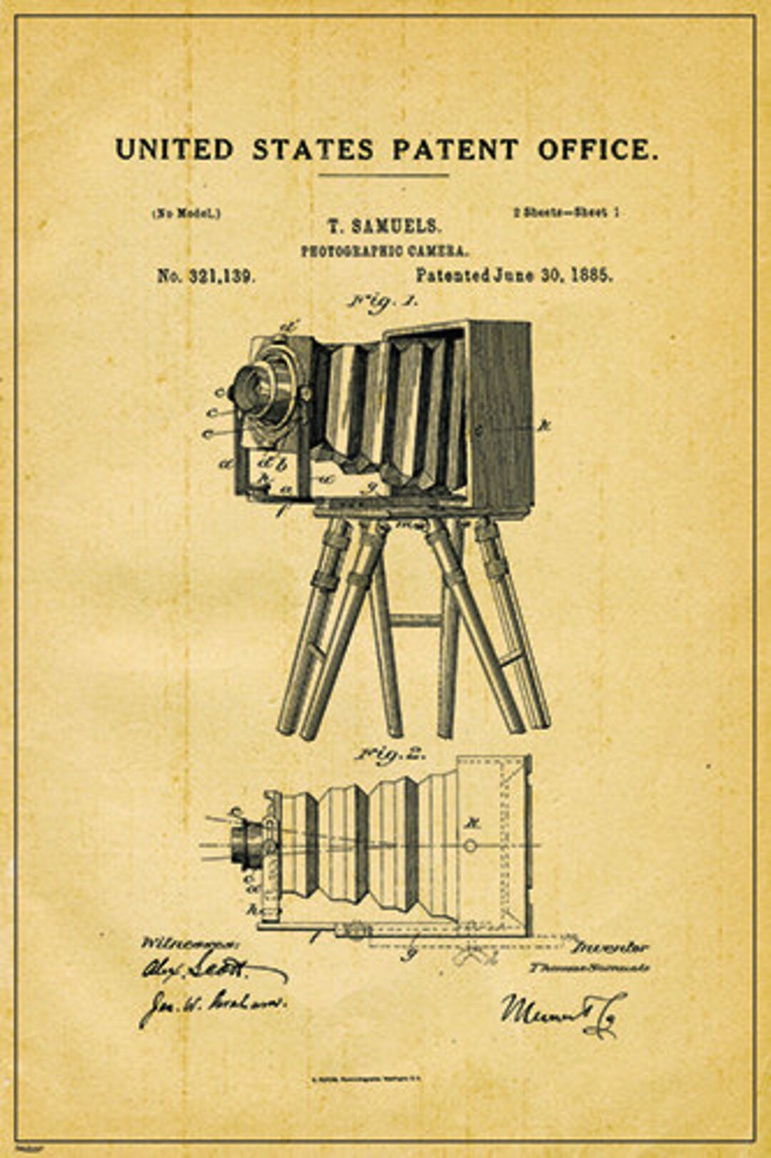 1885 Photographic Camera US Patent Blueprint Engineering Technical ...