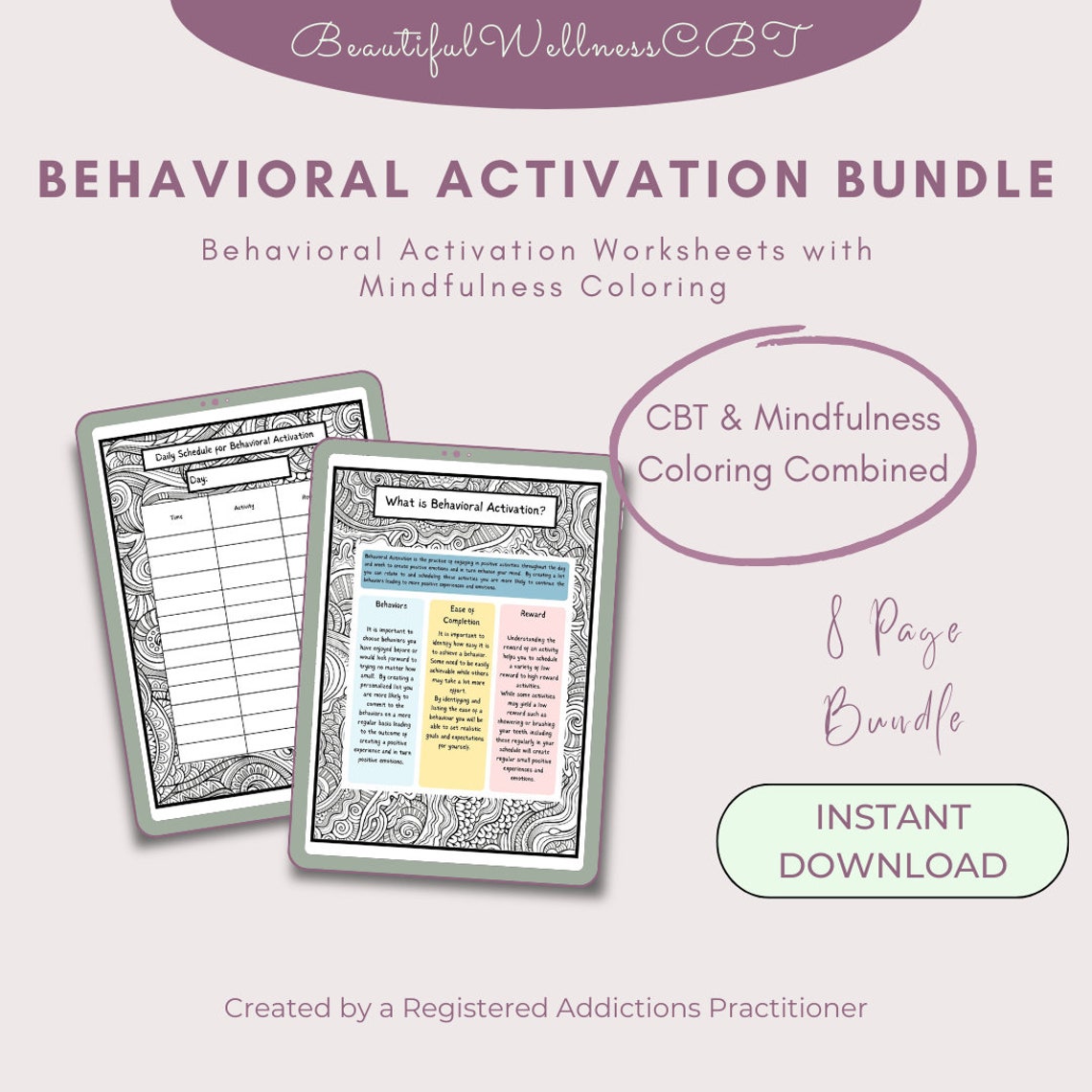 CBT Worksheet Behavioral Activation Worksheet Bundle With Mindfulness ...