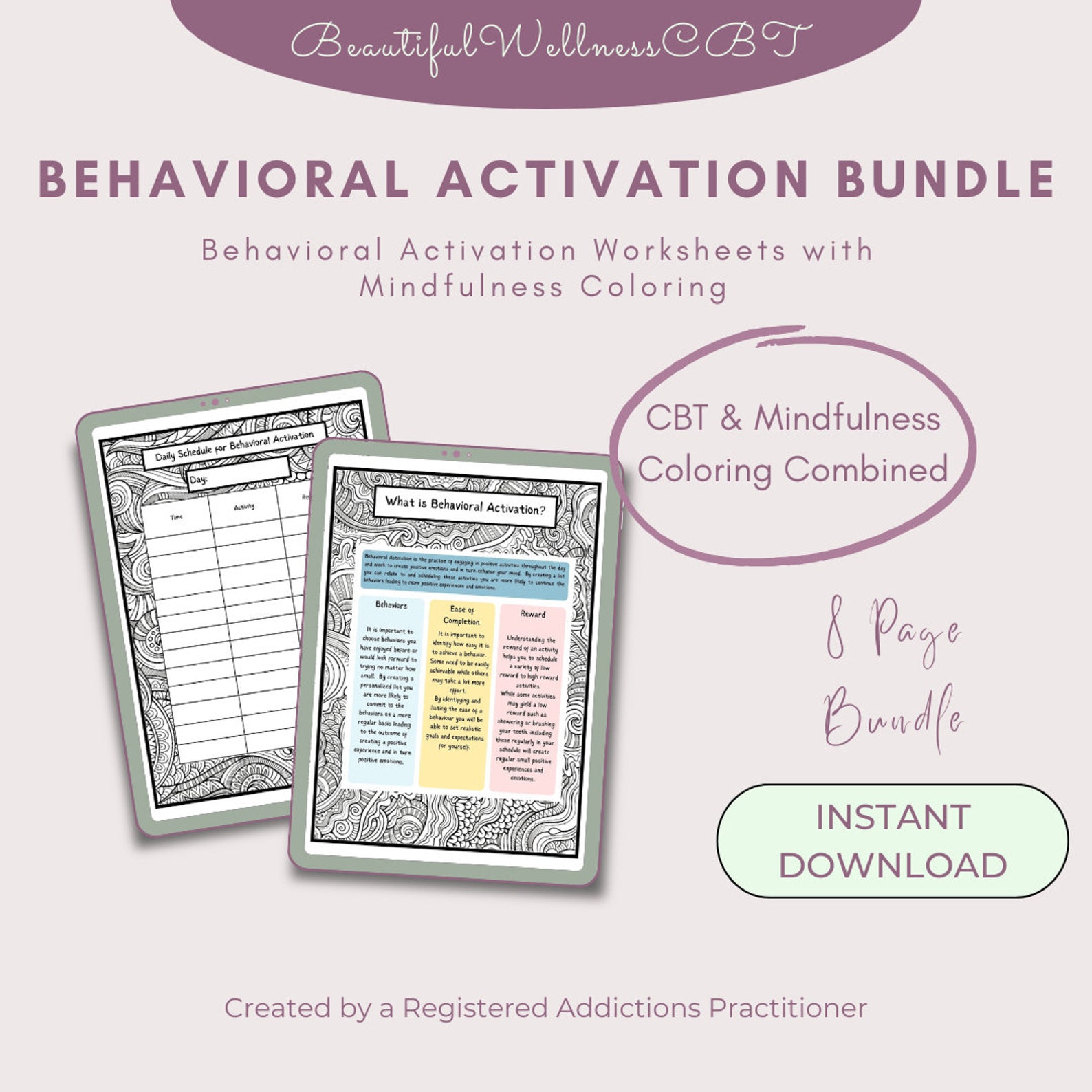 CBT Worksheet Behavioral Activation Worksheet Bundle With Mindfulness ...