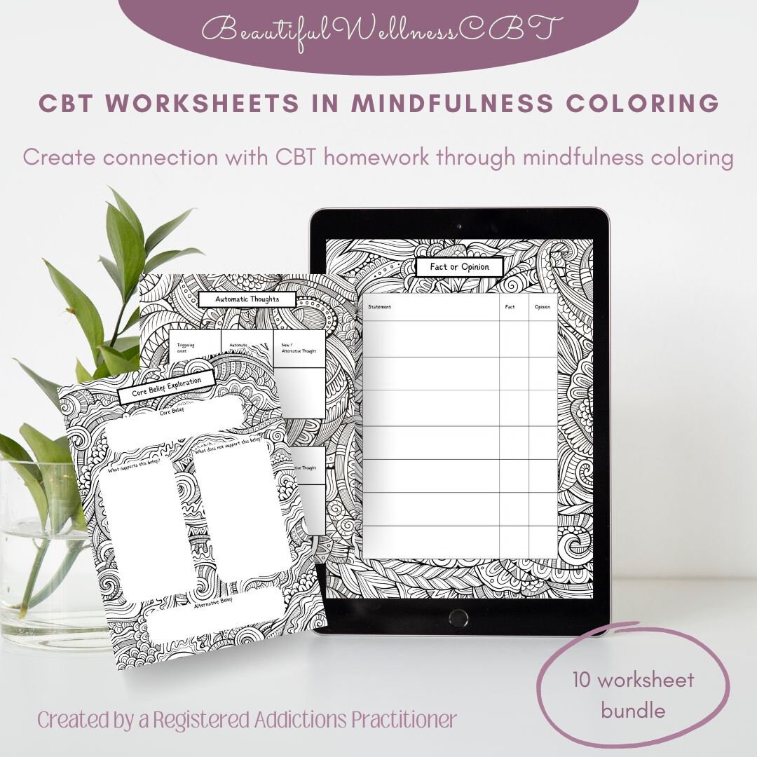 CBT Worksheets in Mindfulness Coloring - Therapeutic Tools and ...