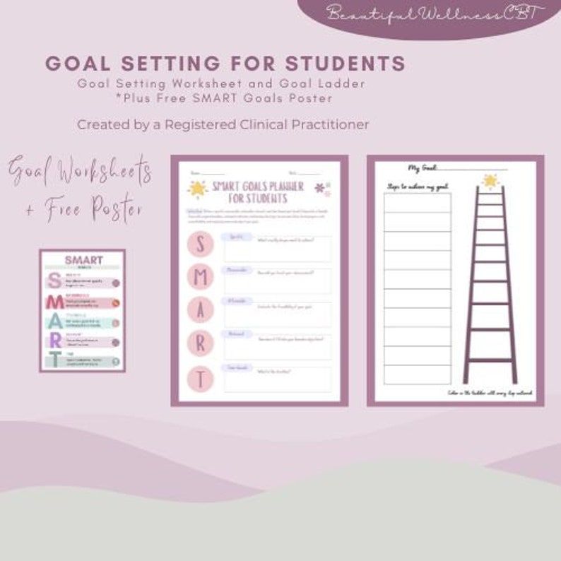 Student SMART Goal Worksheet, Goal Ladder and Free SMART Goals Poster ...