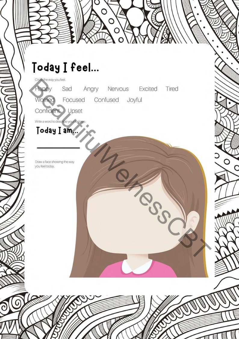 CBT Worksheets for Children Feelings and Emotions Mindfulness Coloring ...