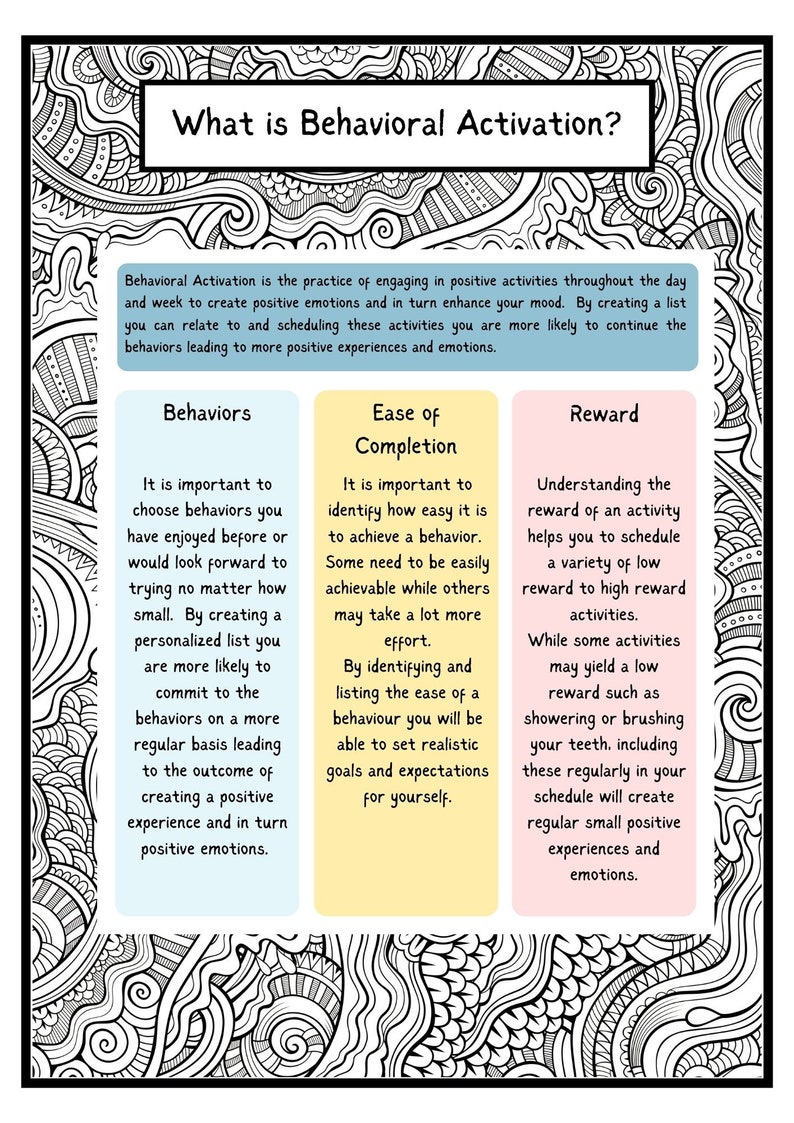 CBT Worksheet Behavioral Activation Worksheet Bundle With Mindfulness ...