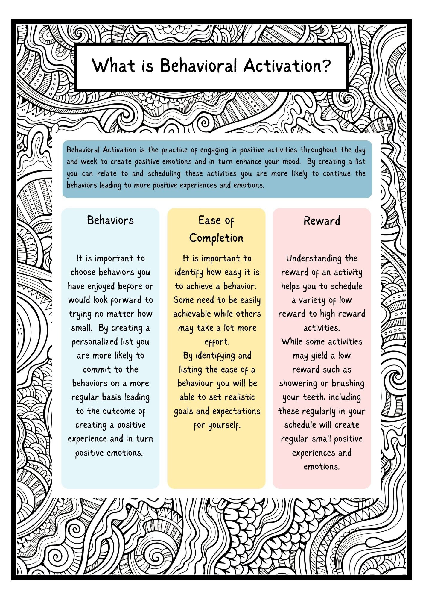 CBT Worksheet Behavioral Activation Worksheet Bundle With Mindfulness ...