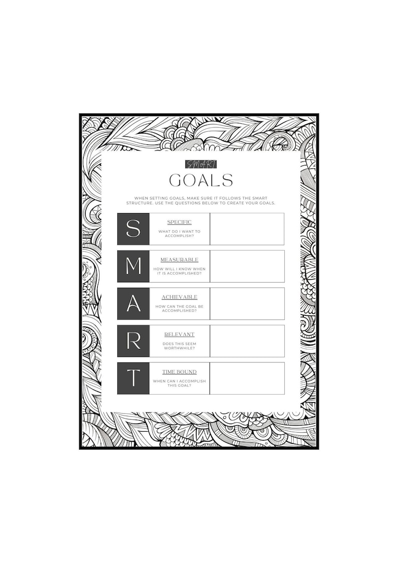 SMART Goals in Mindfulness Coloring - Etsy