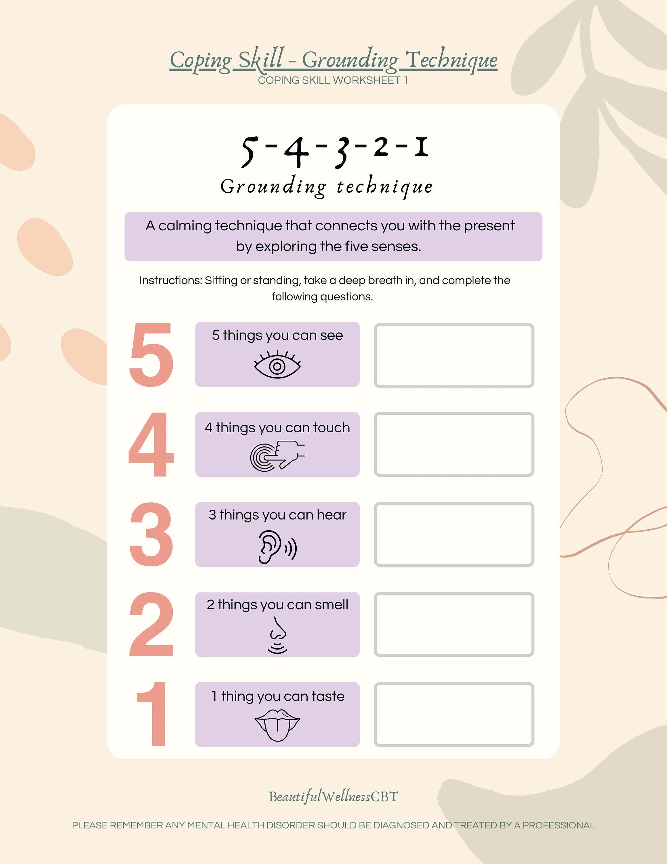 CBT Worksheets Coping Skills Coping Strategies and Grounding Techniques ...