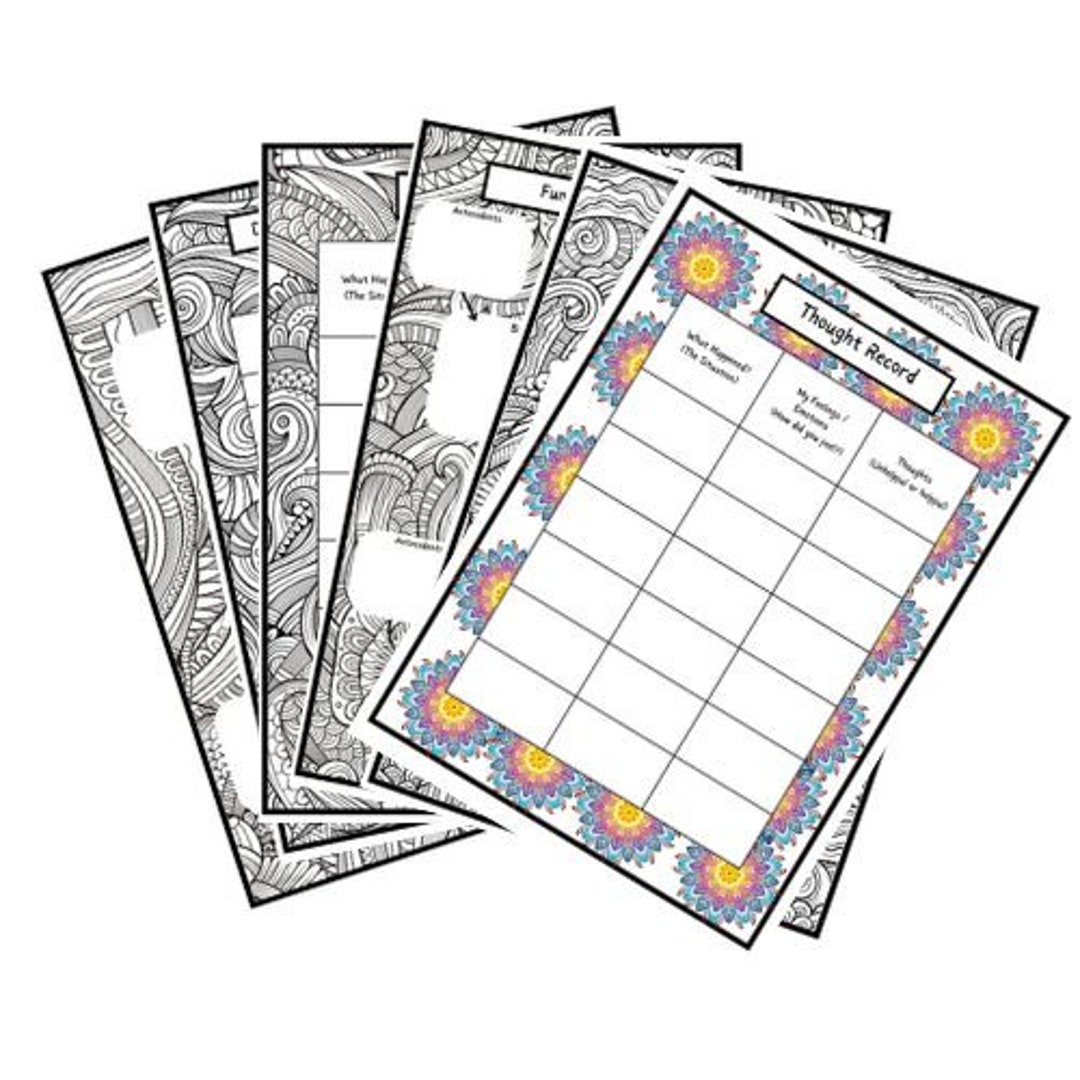 CBT Worksheets Mindfulness Coloring Worksheet Bundle 2 - Etsy
