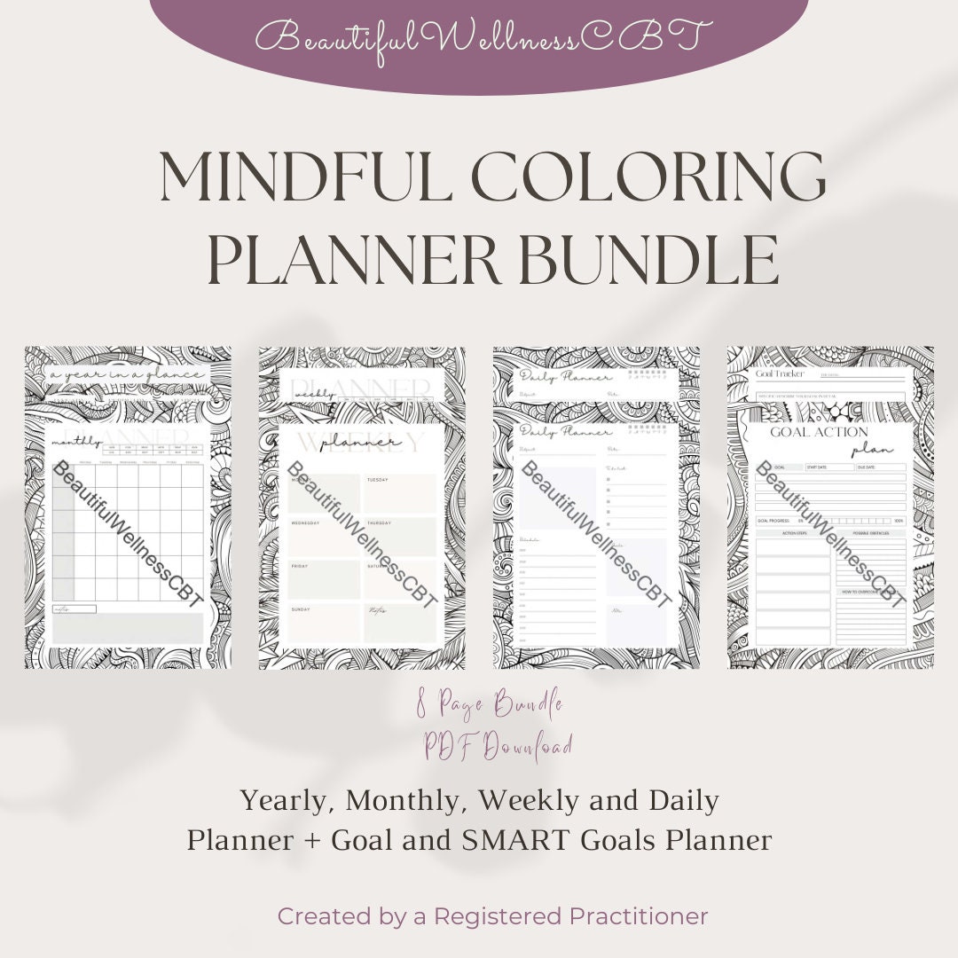 Mindfulness Coloring Planner - Year, Months, Weeks, Daily and Goals - Etsy