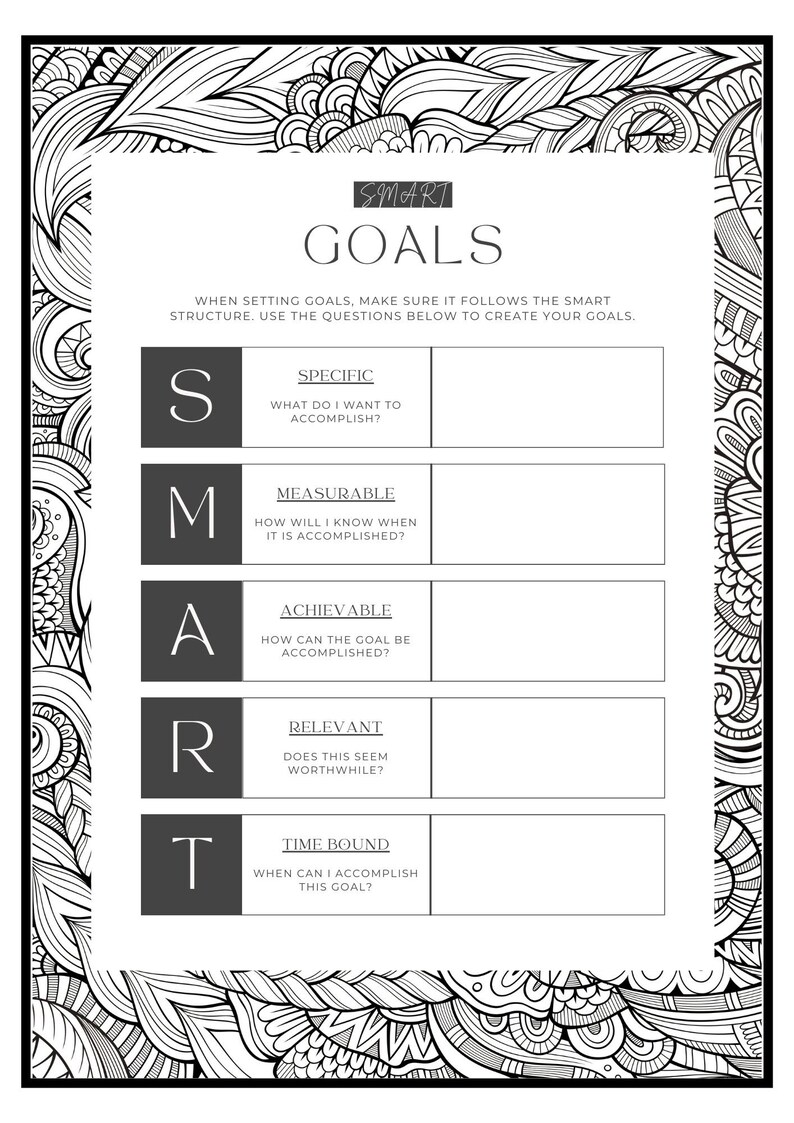 SMART Goals in Mindfulness Coloring - Etsy