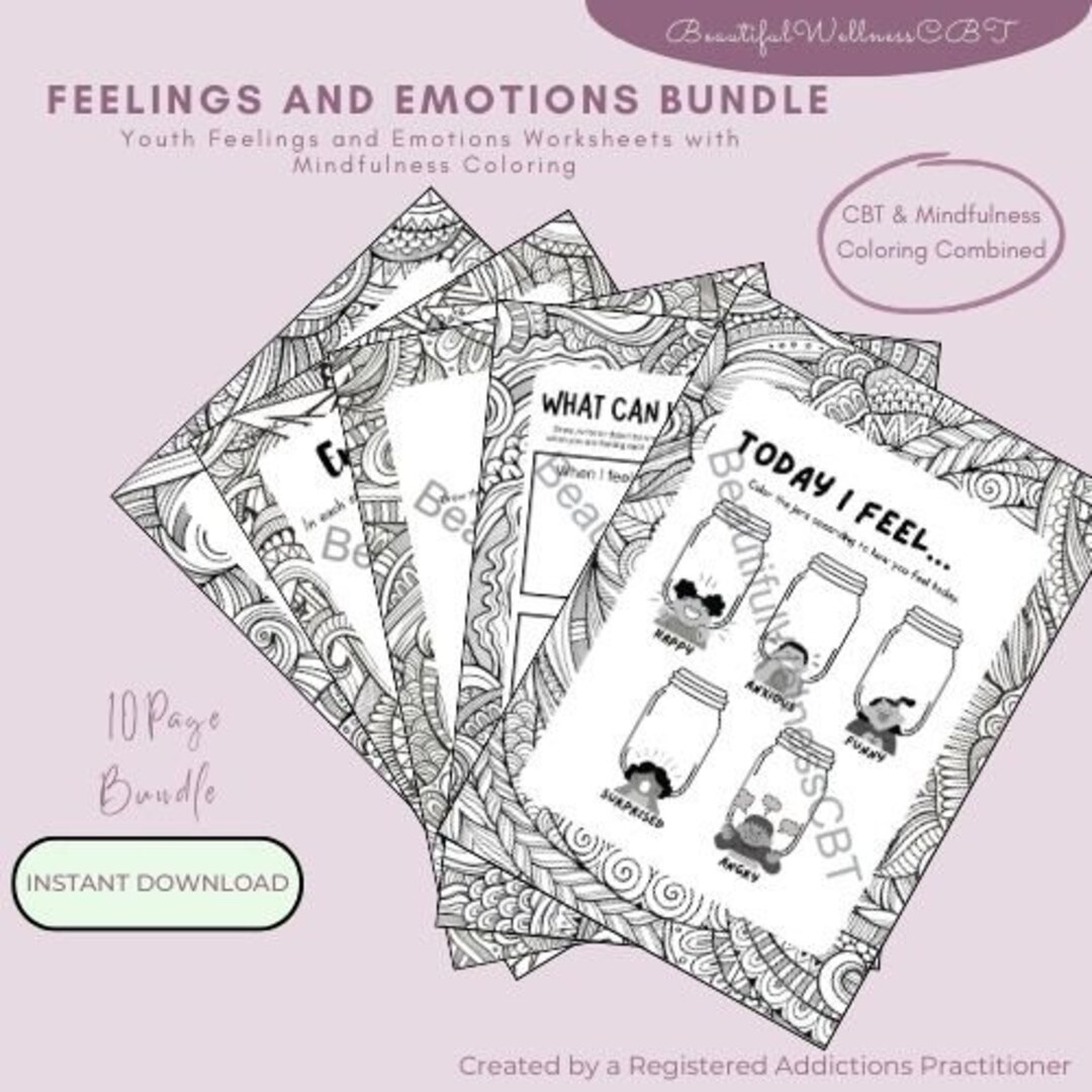 CBT Worksheets for Children Feelings and Emotions Mindfulness Coloring ...