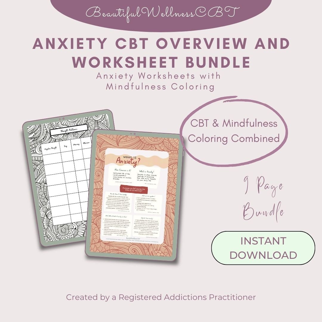 CBT Worksheets Anxiety Worksheet Bundle With Mindfulness Coloring - Etsy