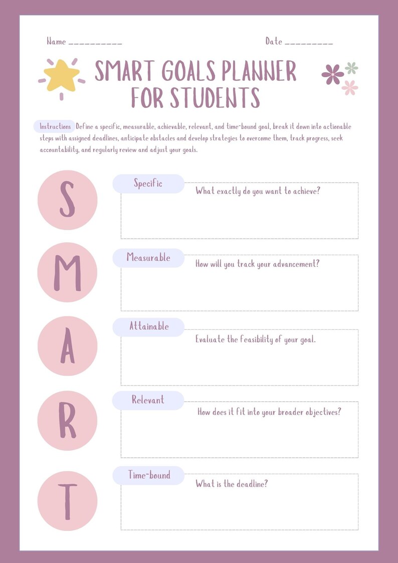 Student SMART Goal Worksheet, Goal Ladder and Free SMART Goals Poster ...