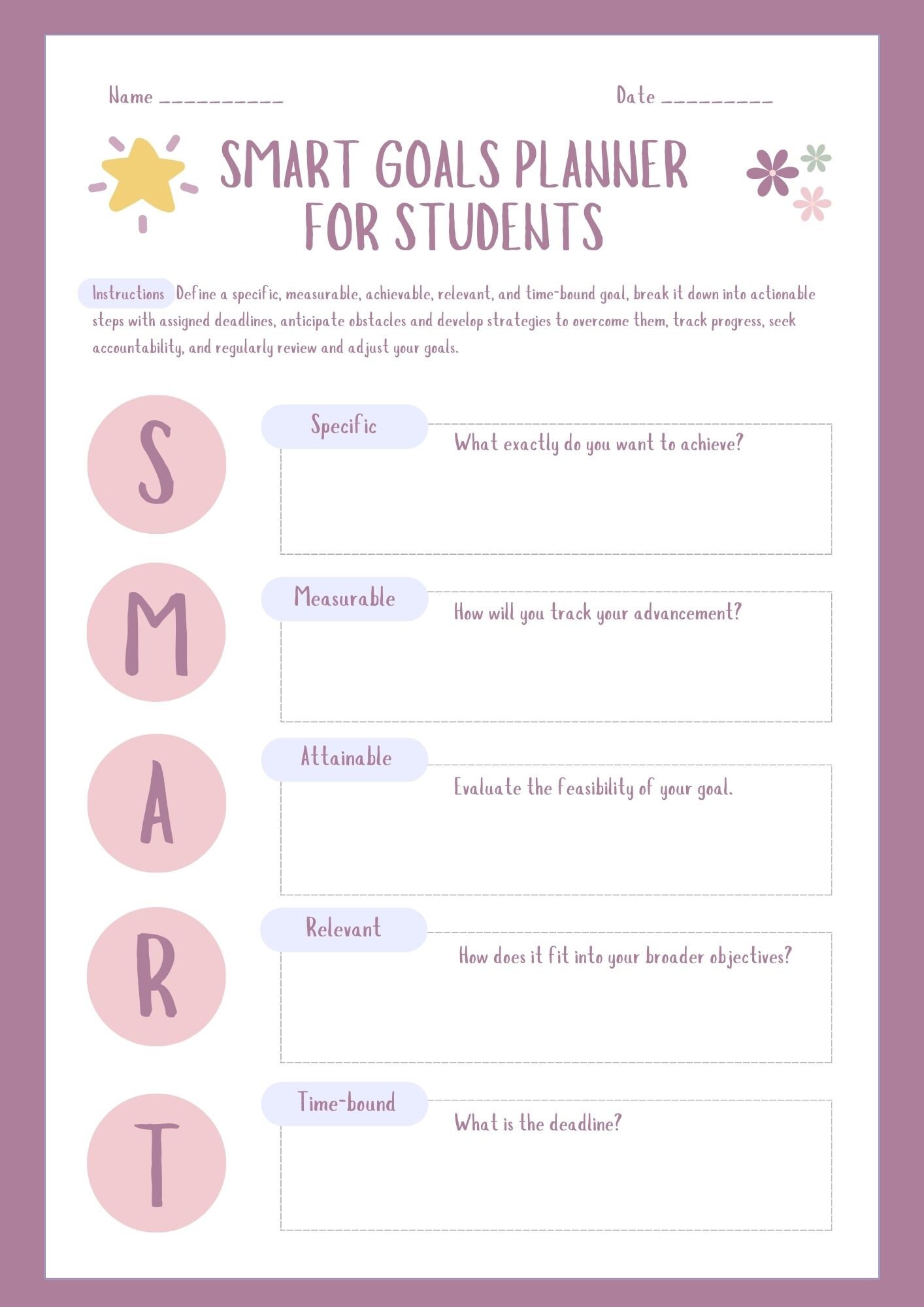Student SMART Goal Worksheet, Goal Ladder and Free SMART Goals Poster ...