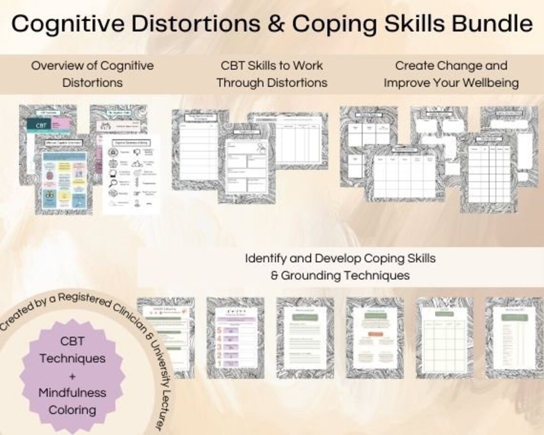 CBT Worksheets Cognitive Distortions and Coping Skills Worksheet Bundle ...