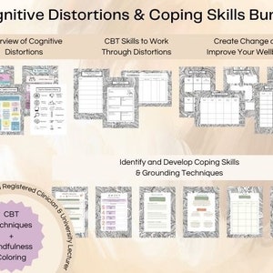 CBT Worksheets Cognitive Distortions and Coping Skills Worksheet Bundle ...