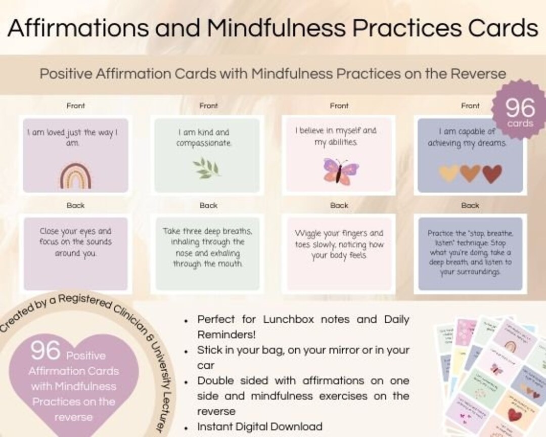 Kids Affirmation Cards With Mindfulness Practices on Reverse Positive ...