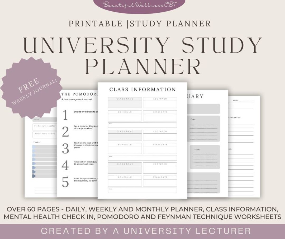 University Study Planner - Daily Study Planner - Assignment Planner ...