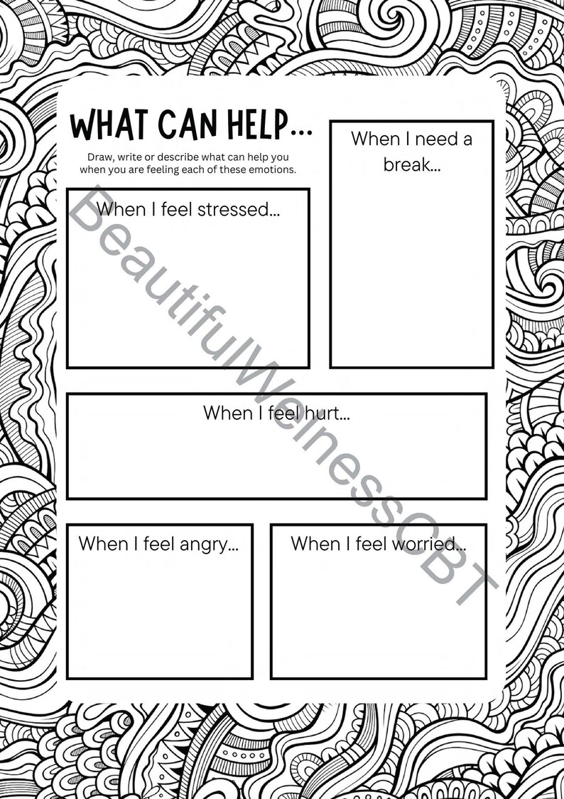 CBT Worksheets for Children Feelings and Emotions Mindfulness Coloring ...