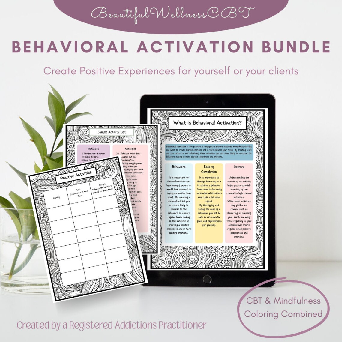 CBT Worksheet Behavioral Activation Worksheet Bundle With Mindfulness ...