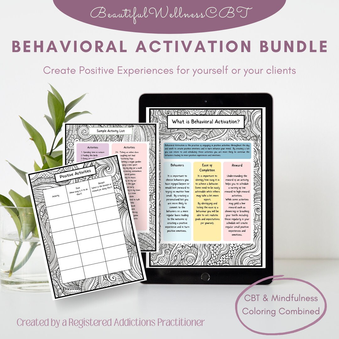 Behavioral Activation Worksheet Bundle With Mindfulness Coloring - Etsy