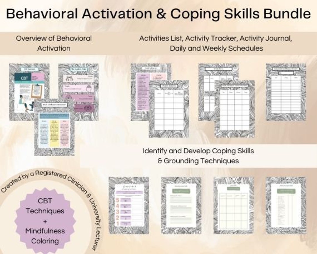 CBT Worksheets Behavioral Activation & Coping Skills in Mindfulness ...