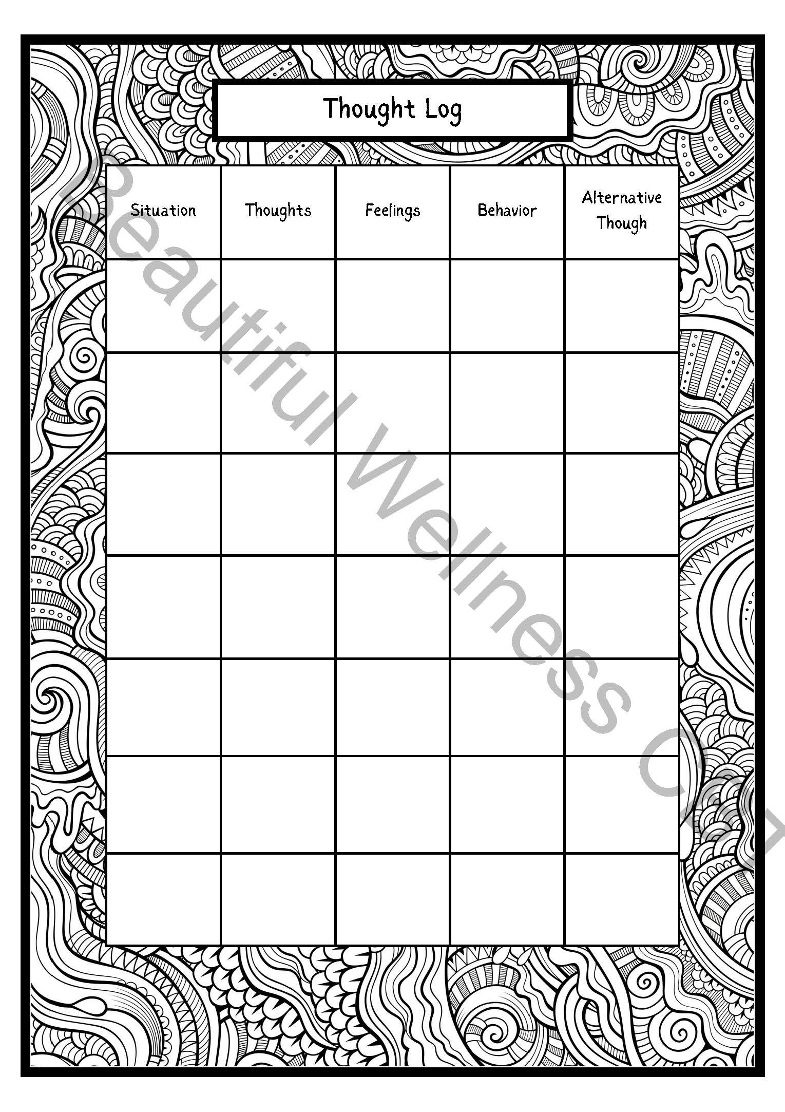 CBT Worksheets Mindfulness Coloring Worksheet Bundle 2 - Etsy