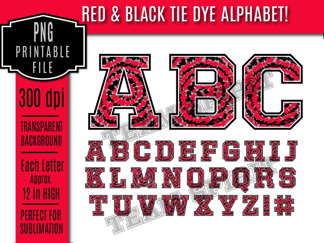 Team Colors Tie Dye Sublimation Alphabet Pack Red Sublimation Design ...