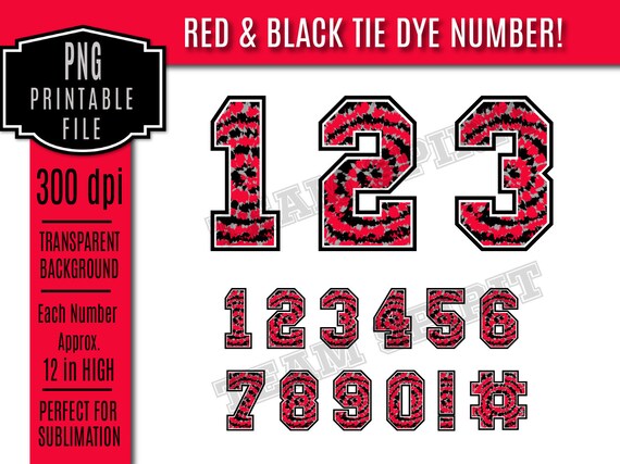 Team Colors Tie Dye Sublimation Numbers Pack Red Team - Etsy
