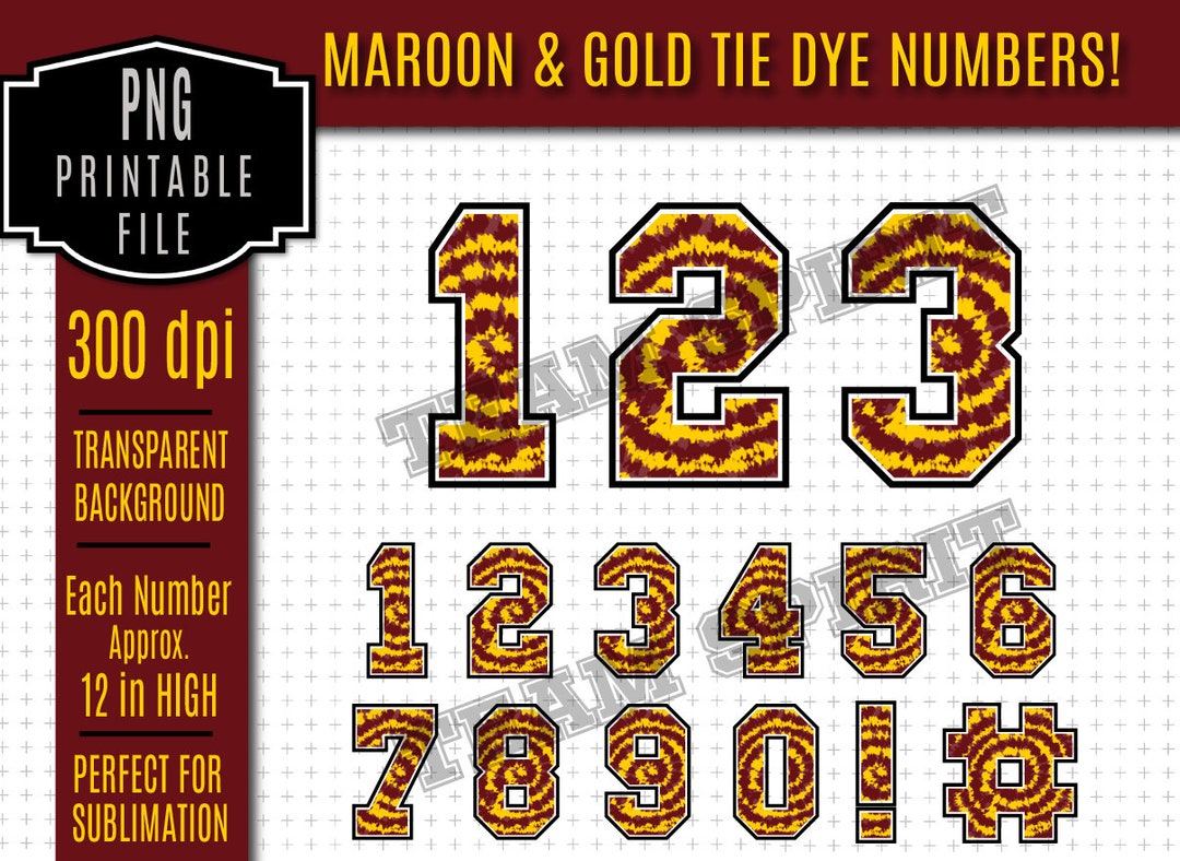 Team Colors Tie Dye Sublimation Numbers Pack Maroon Sublimation Design ...