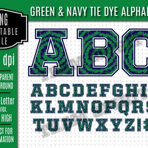 Team Colors Tie Dye Sublimation Alphabet Pack Green, Navy Sublimation ...