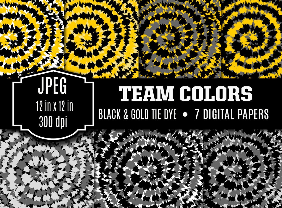 Tie Dye Digital Paper Team Colors Black and Gold JPEG 300 Dpi Team Tie ...