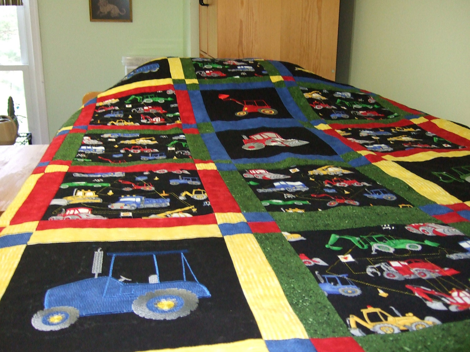 Construction Twin Quilt, Toddler Boys Quilt, Primary Colors Quilt ...